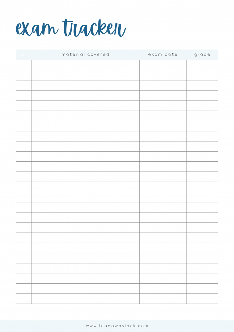 Exam Free Tracker - Free Digital Planners
