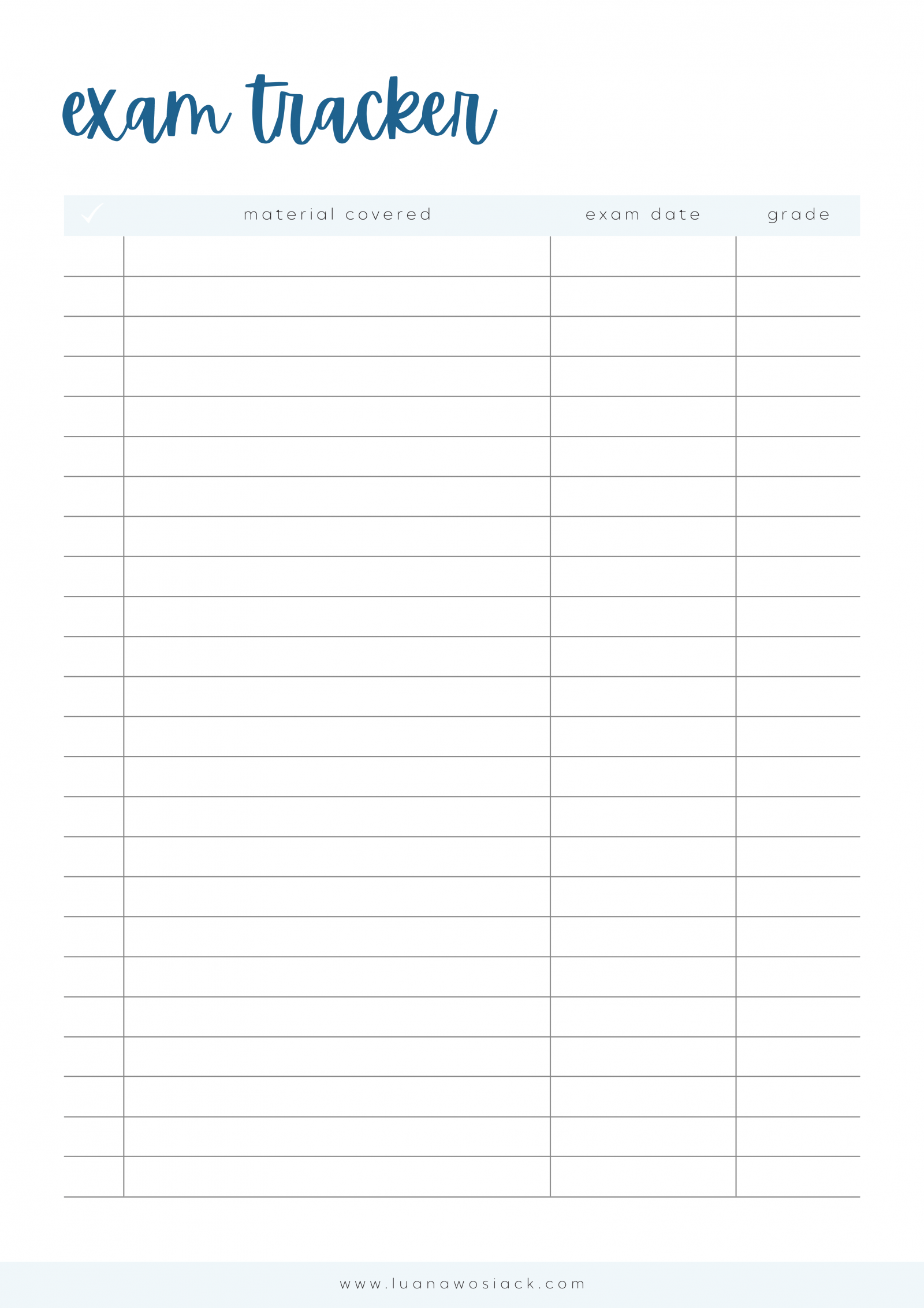 Exam Free Tracker - Free Digital Planners