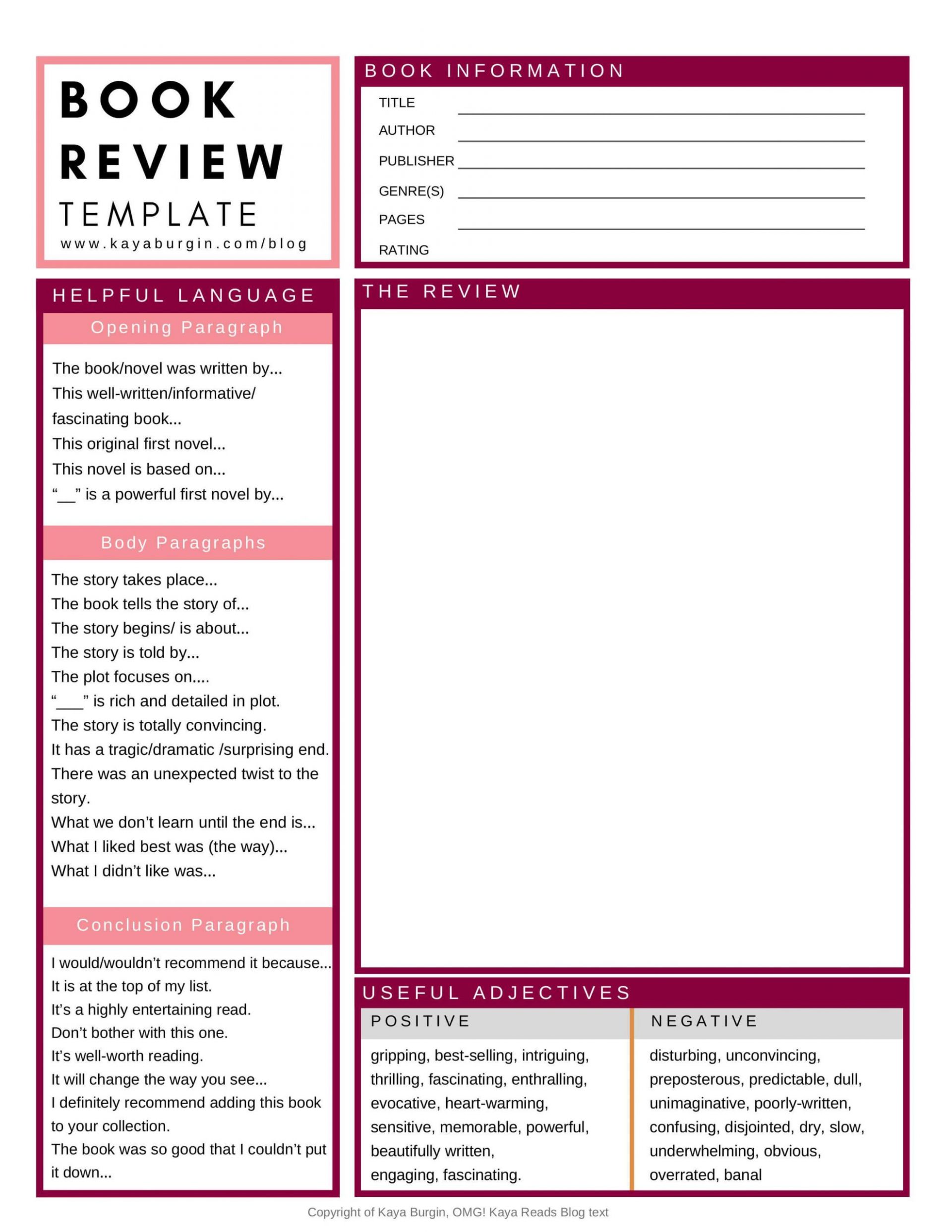 Book Review PDF template - Free Digital Planners
