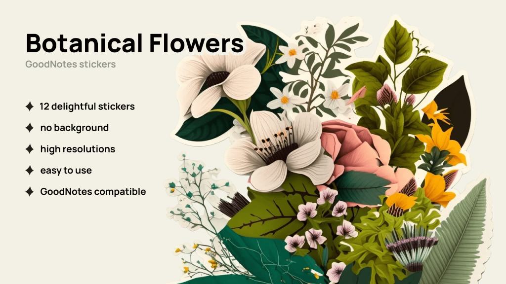 GoodNotes Stickers | 12 Botanical Flowers - Free Digital Planners