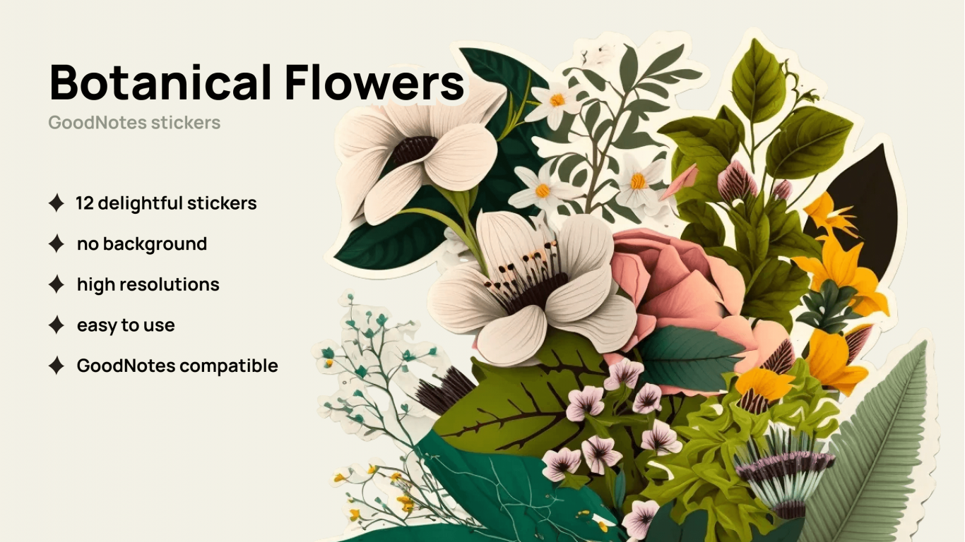 GoodNotes Stickers | 12 Botanical Flowers - Free Digital Planners