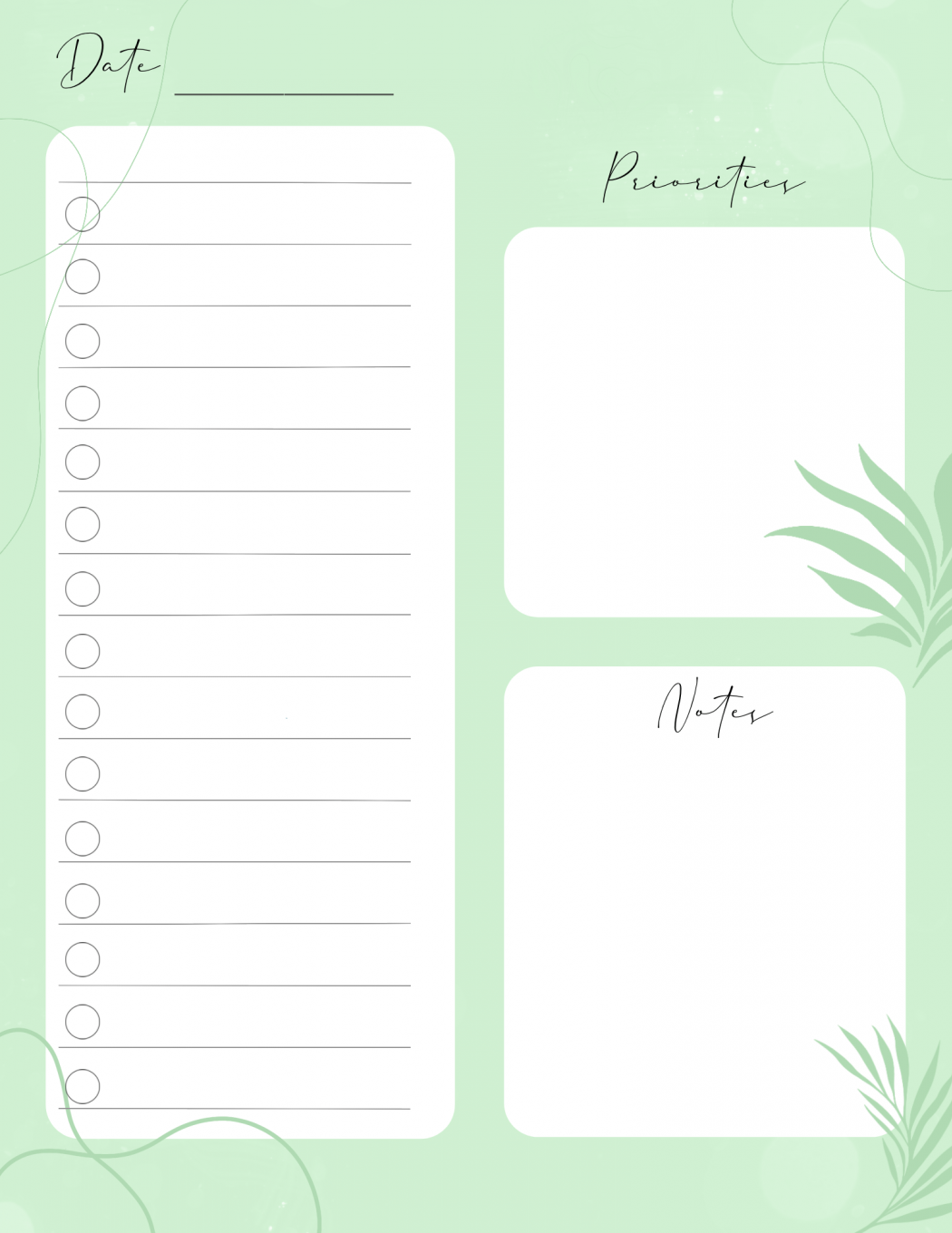 Light Green Checklist Free - Free Digital Planners