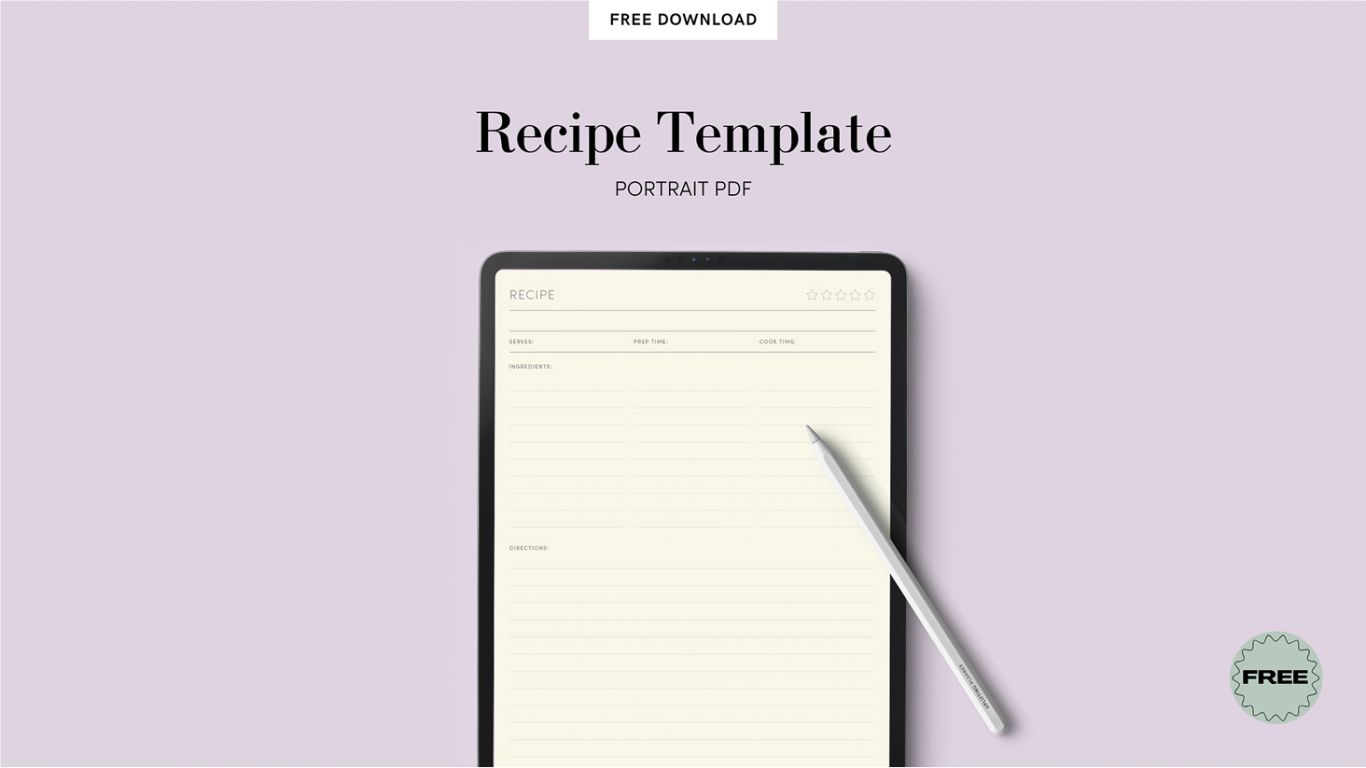 Free Recipe Template PDF (Portrait) - Free Digital Planners