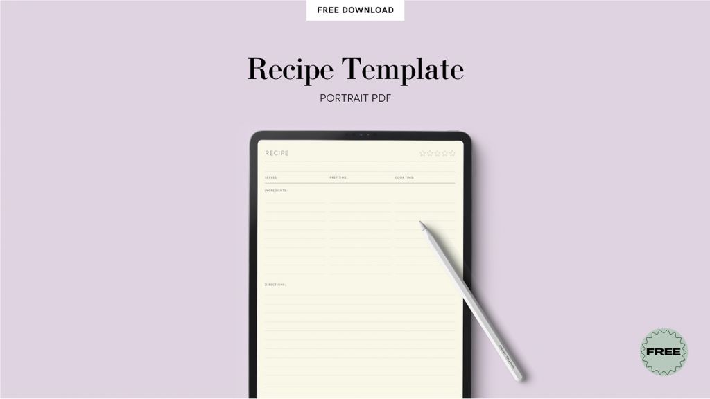 Free Recipe Template PDF (Portrait) - Free Digital Planners