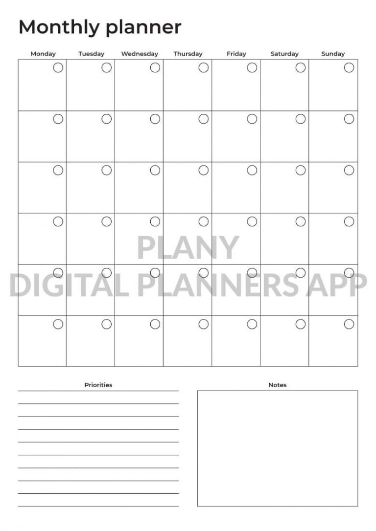 Monthly planner template - Free Digital Planners