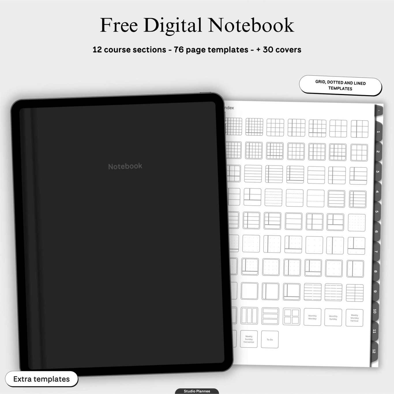 Portrait Digital Notebook With 12 Course Sectioned Tabs - Free Digital ...