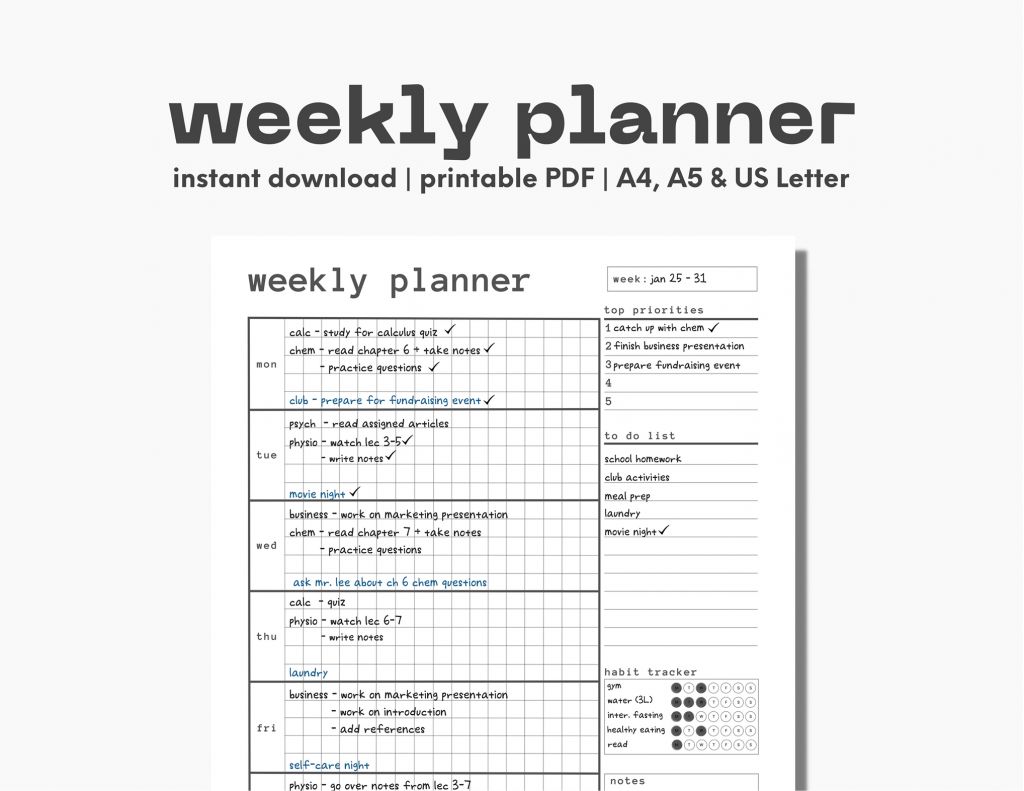 Undated Weekly Planner - Free Digital Planners