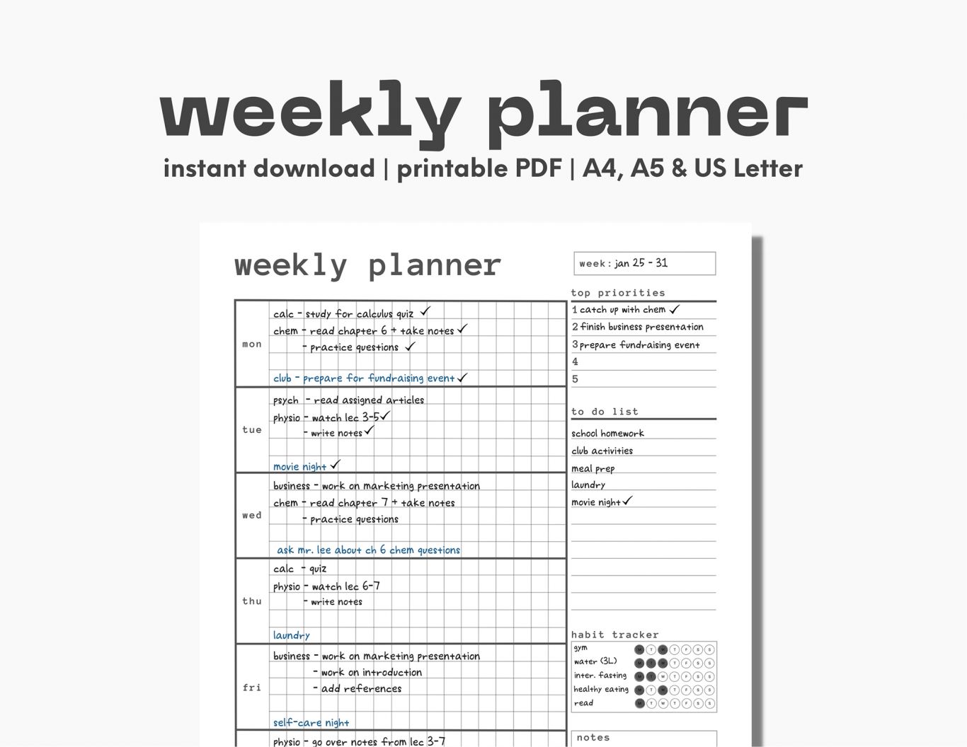 Undated Weekly Planner - Free Digital Planners