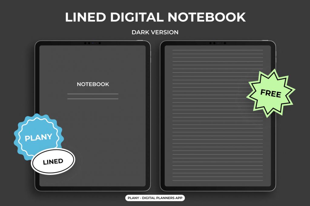 Lined digital notebook - dark version - Free Digital Planners