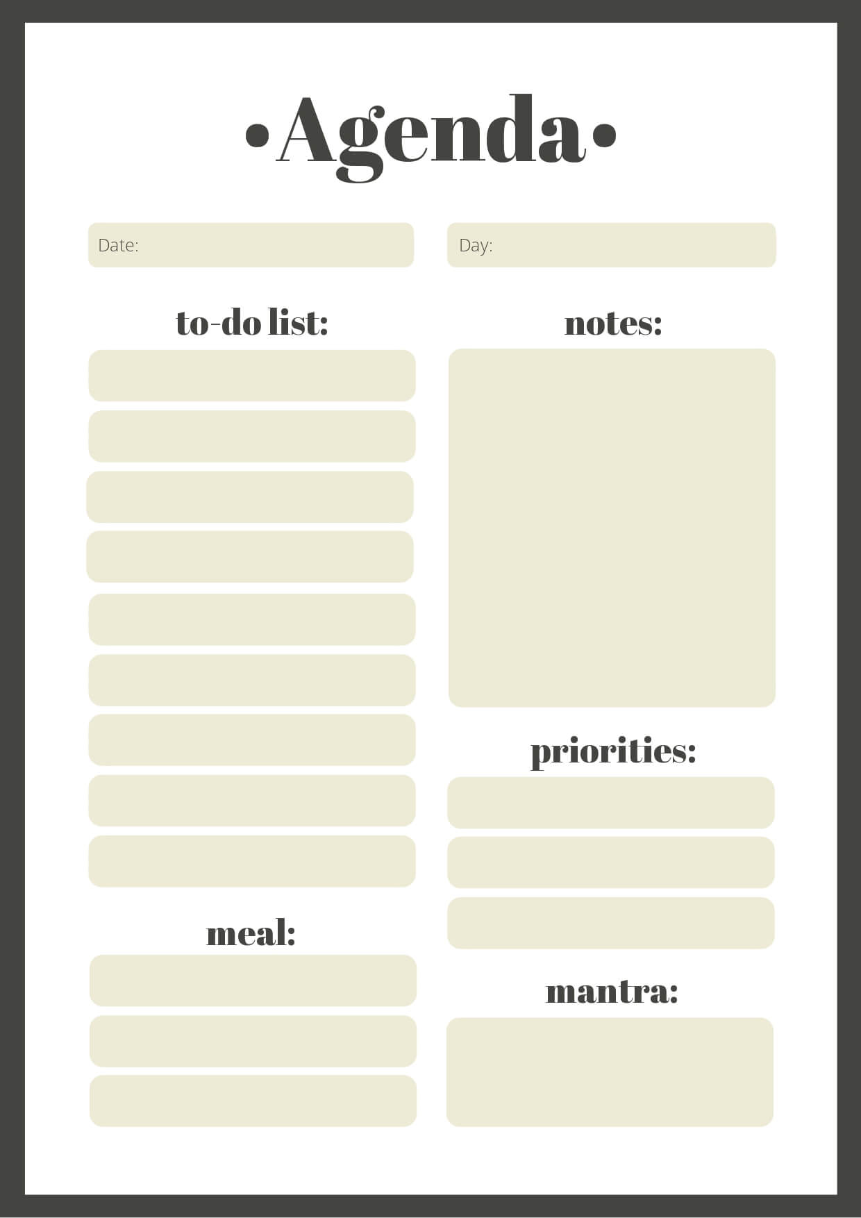 Daily Agenda - Free Digital Planners