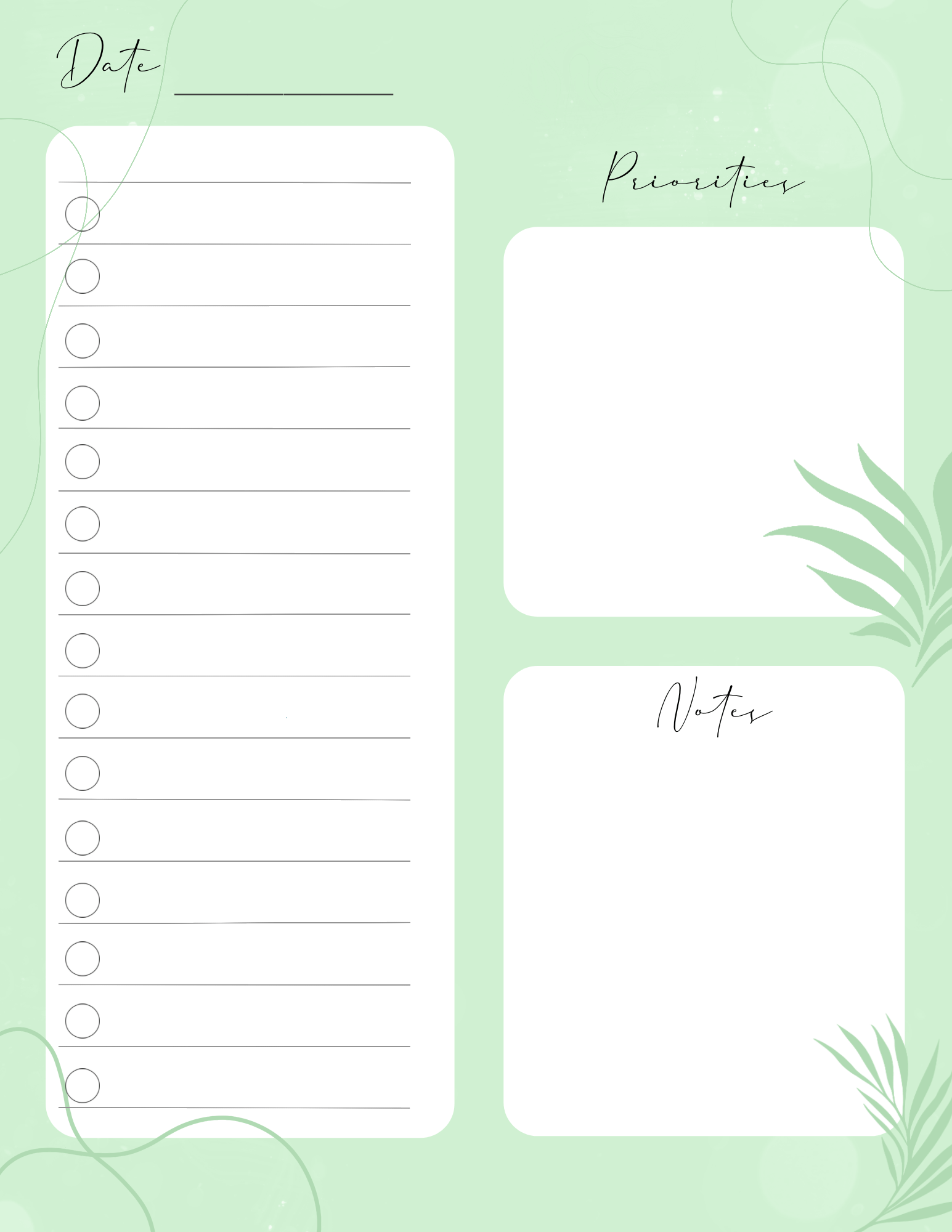 Light Green Checklist Free - Free Digital Planners