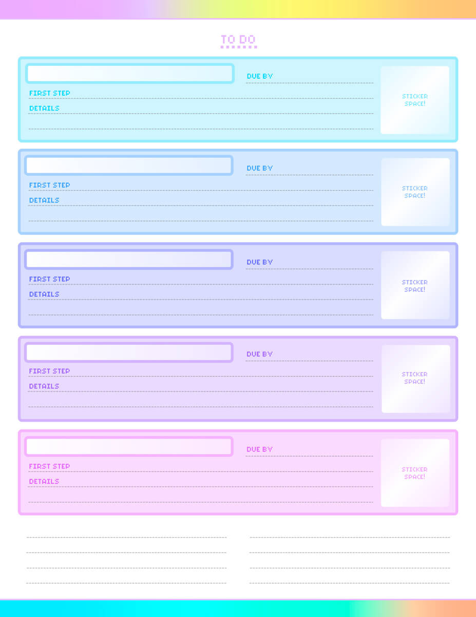 Rainbow Retro styled TO DO list - Free Digital Planners
