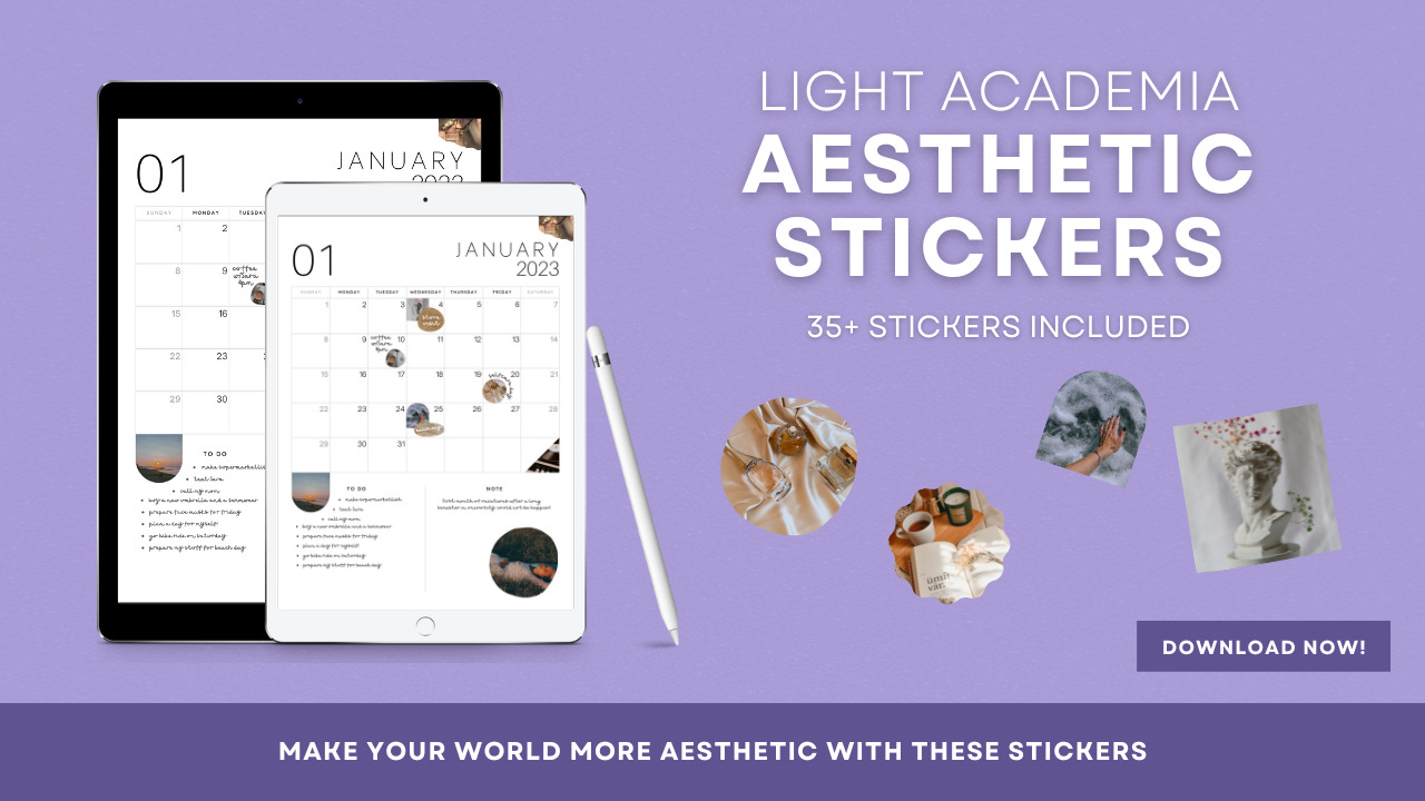 Free Light Academia Aesthetic Stickers - Free Digital Planners