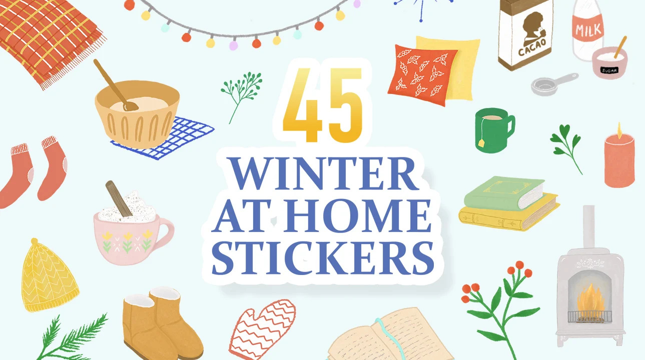 Cozy Winter At Home Digital Stickers - Free Digital Planners