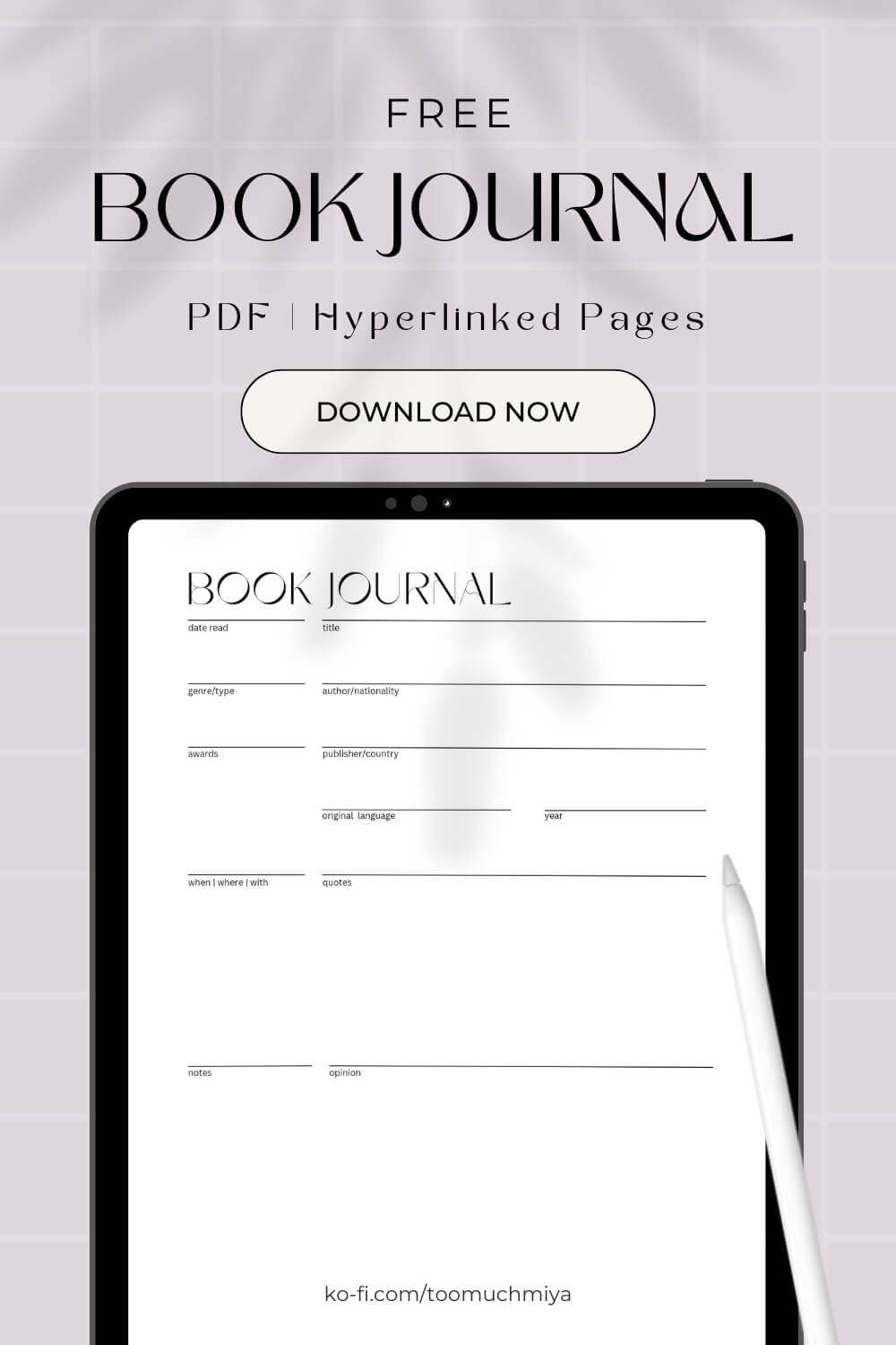 BOOK JOURNAL | Digital (hyperlink) & Printable | free - Free Digital ...