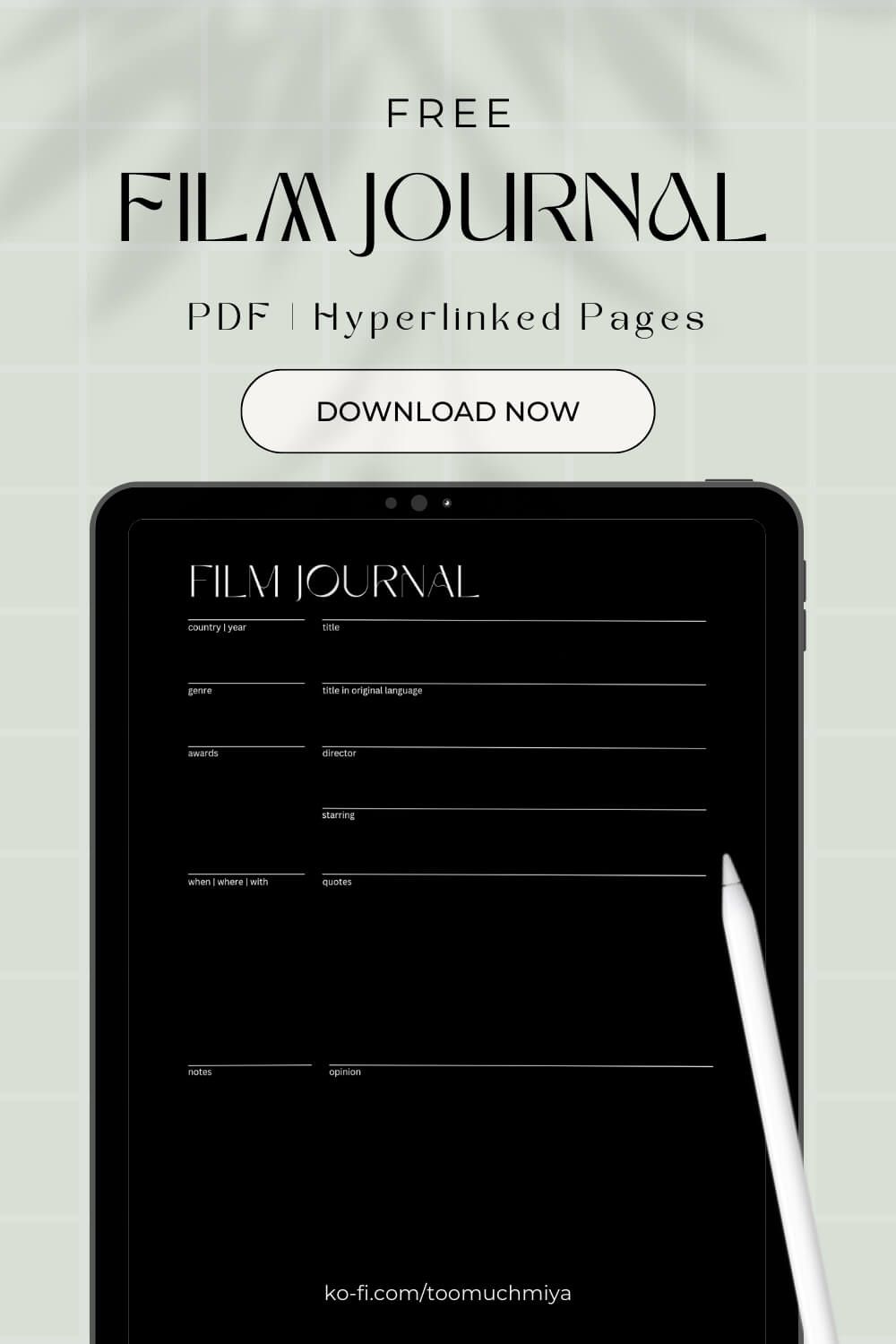FILM JOURNAL | Digital (hyperlink) & Printable | free - Free Digital ...
