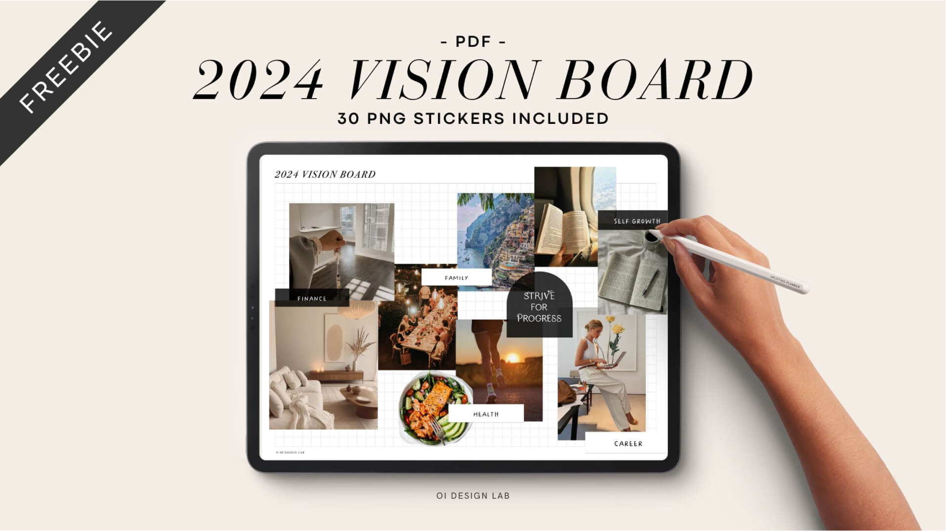 Free Vision Board in Grid and 30 PNG Stickers - Free Digital Planners