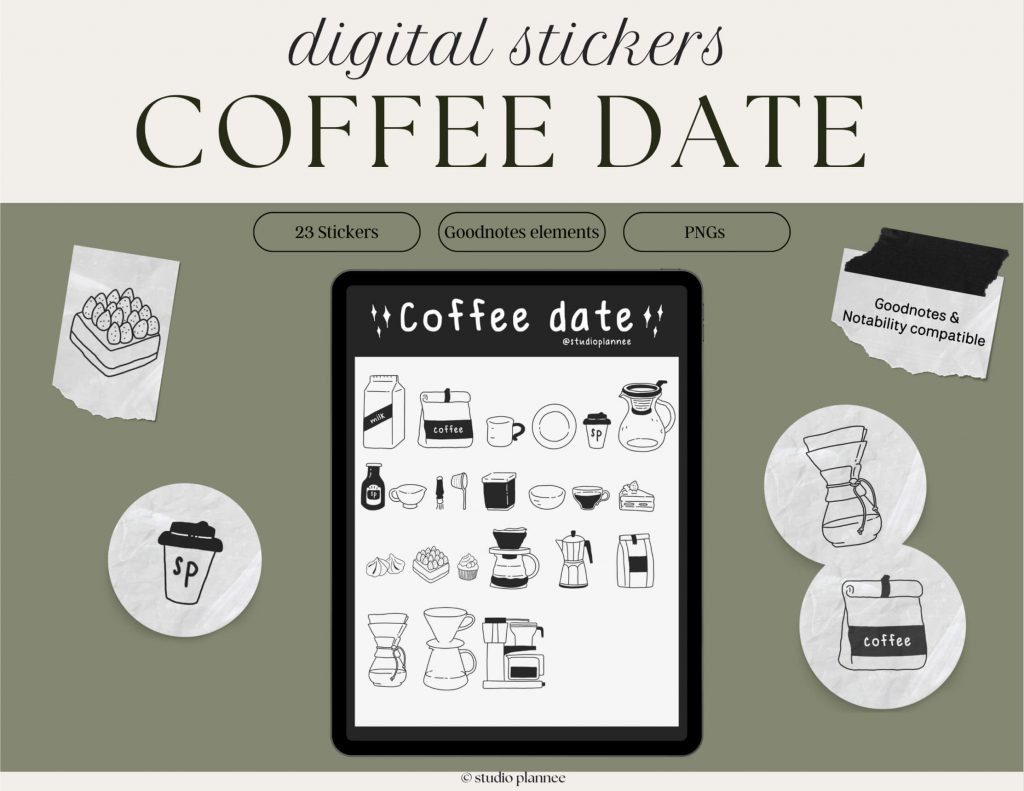 “COFFEE DATE” digital stickers set - Free Digital Planners
