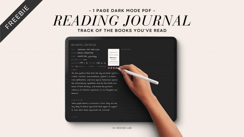 Free Reading Journal in Dark Mode PDF - Free Digital Planners