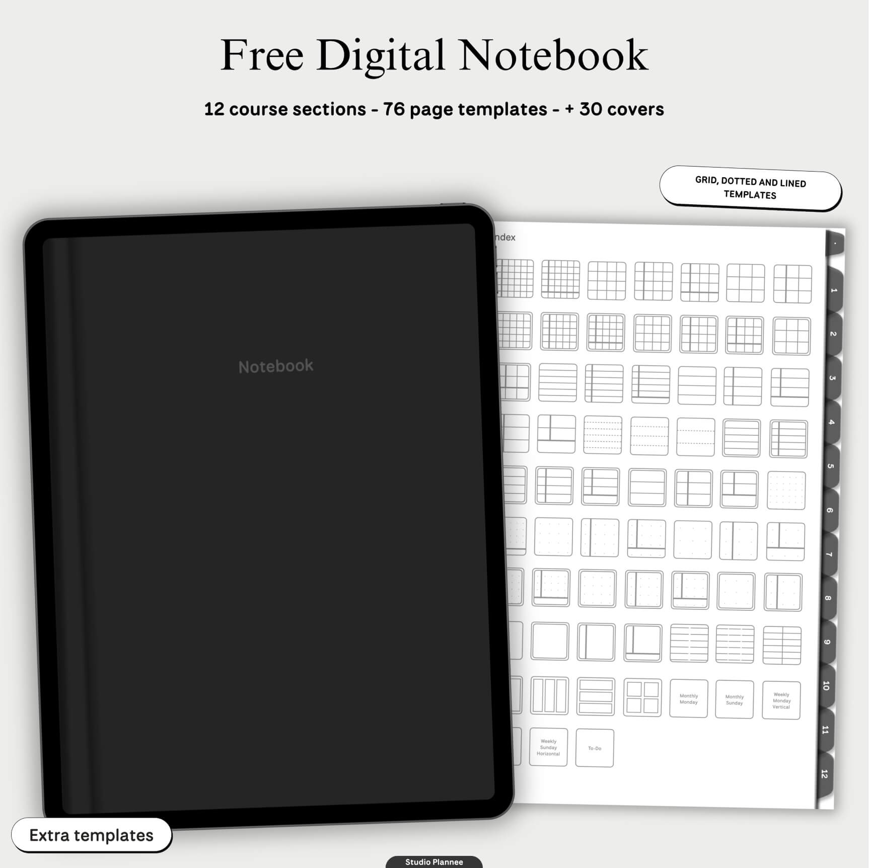Portrait Digital Notebook With 12 Course Sectioned Tabs - Free Digital ...