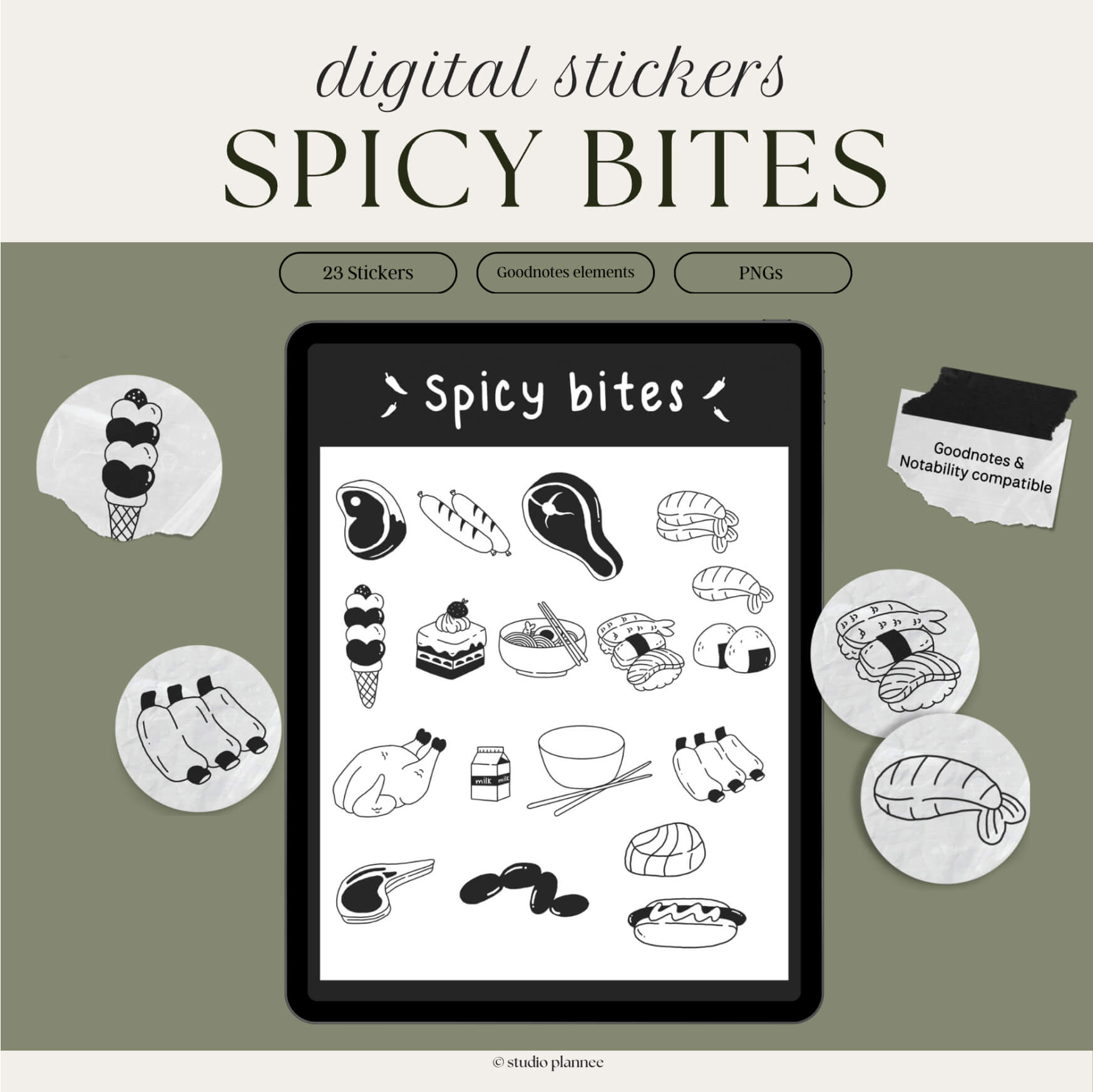 “SPICY BITES” digital stickers set - Free Digital Planners