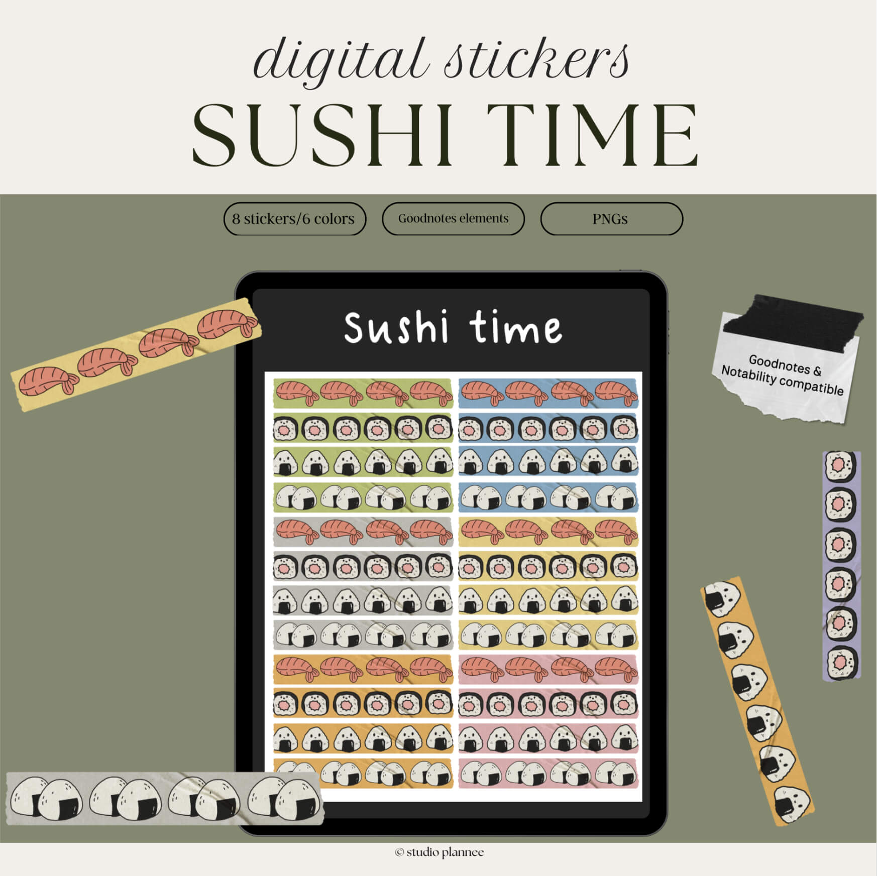 “SUSHI TIME” digital stickers set (washi tapes & sticky notes) - Free ...