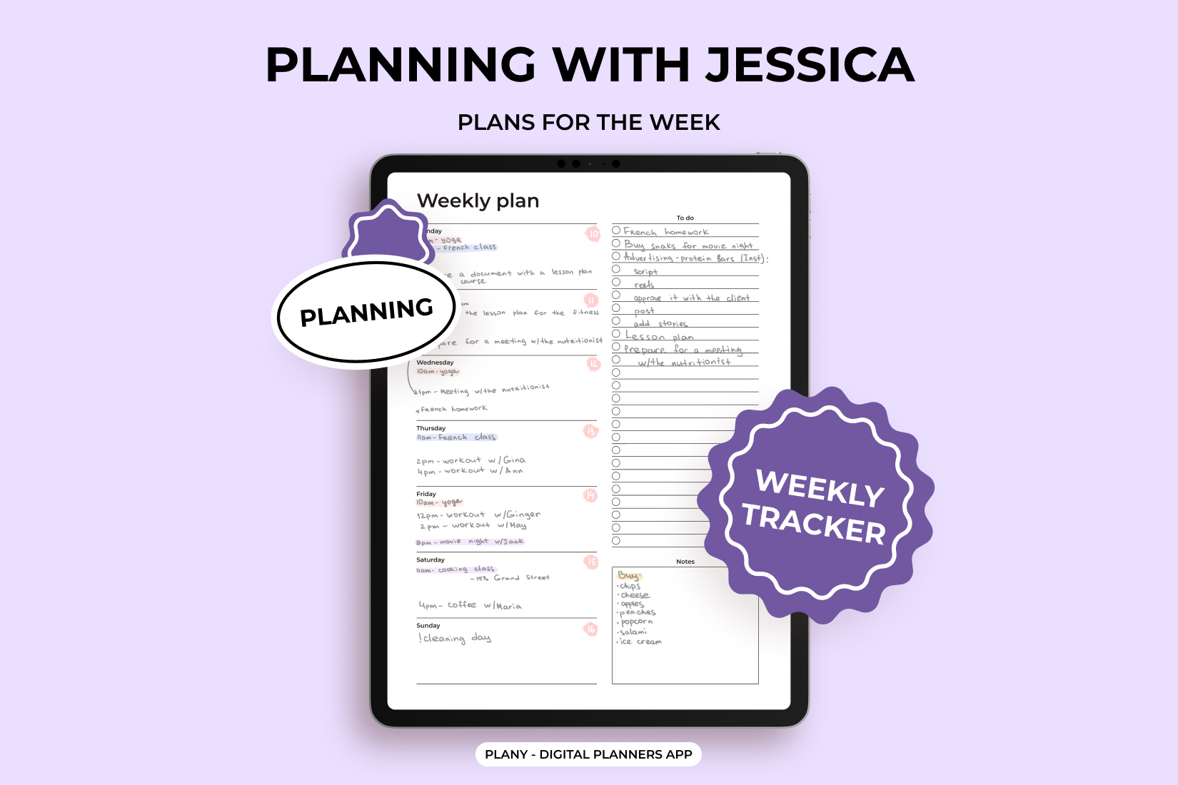 Planning with Jessica: plans for the week - Free Digital Planners