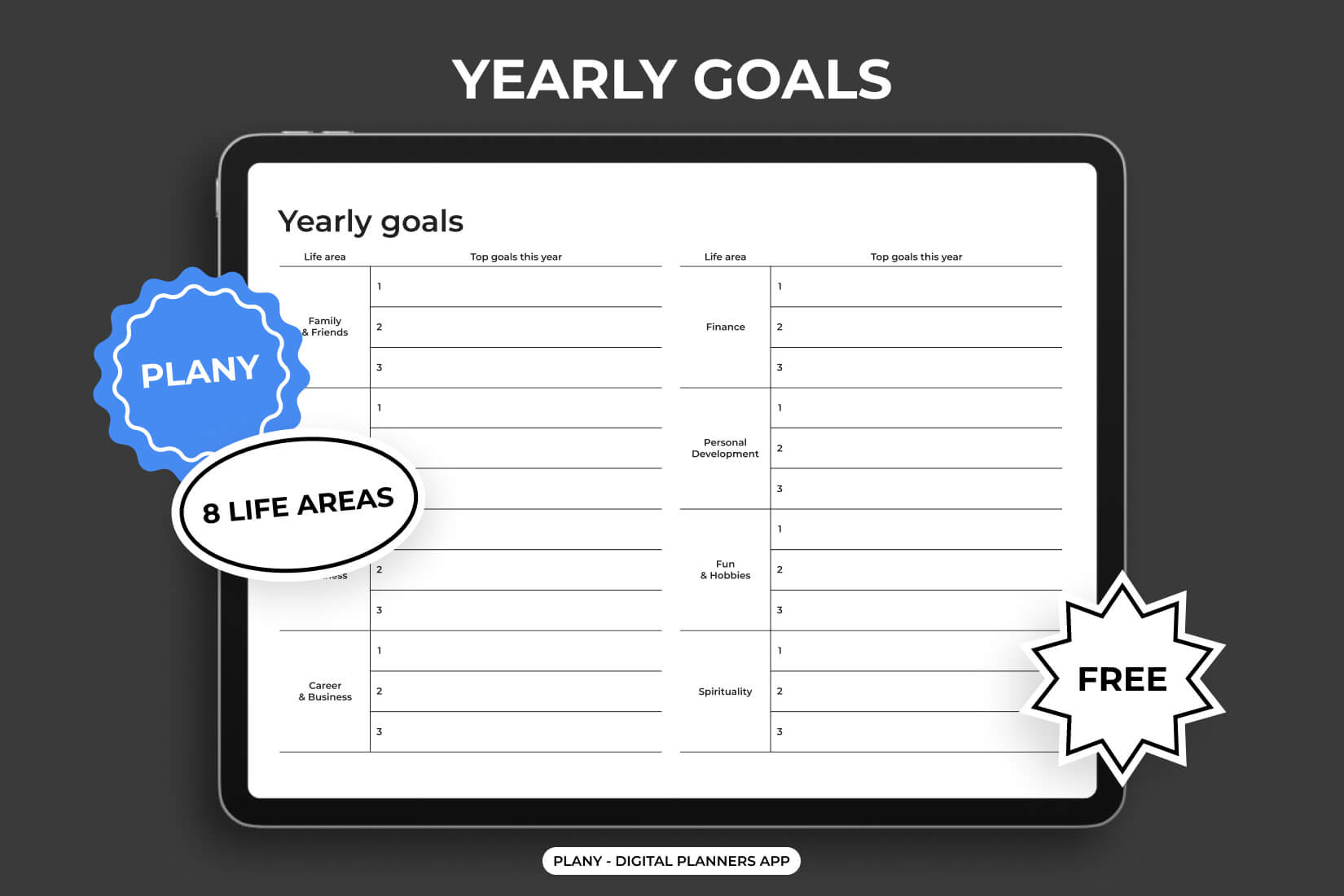 Yearly goals tracker - Free Digital Planners