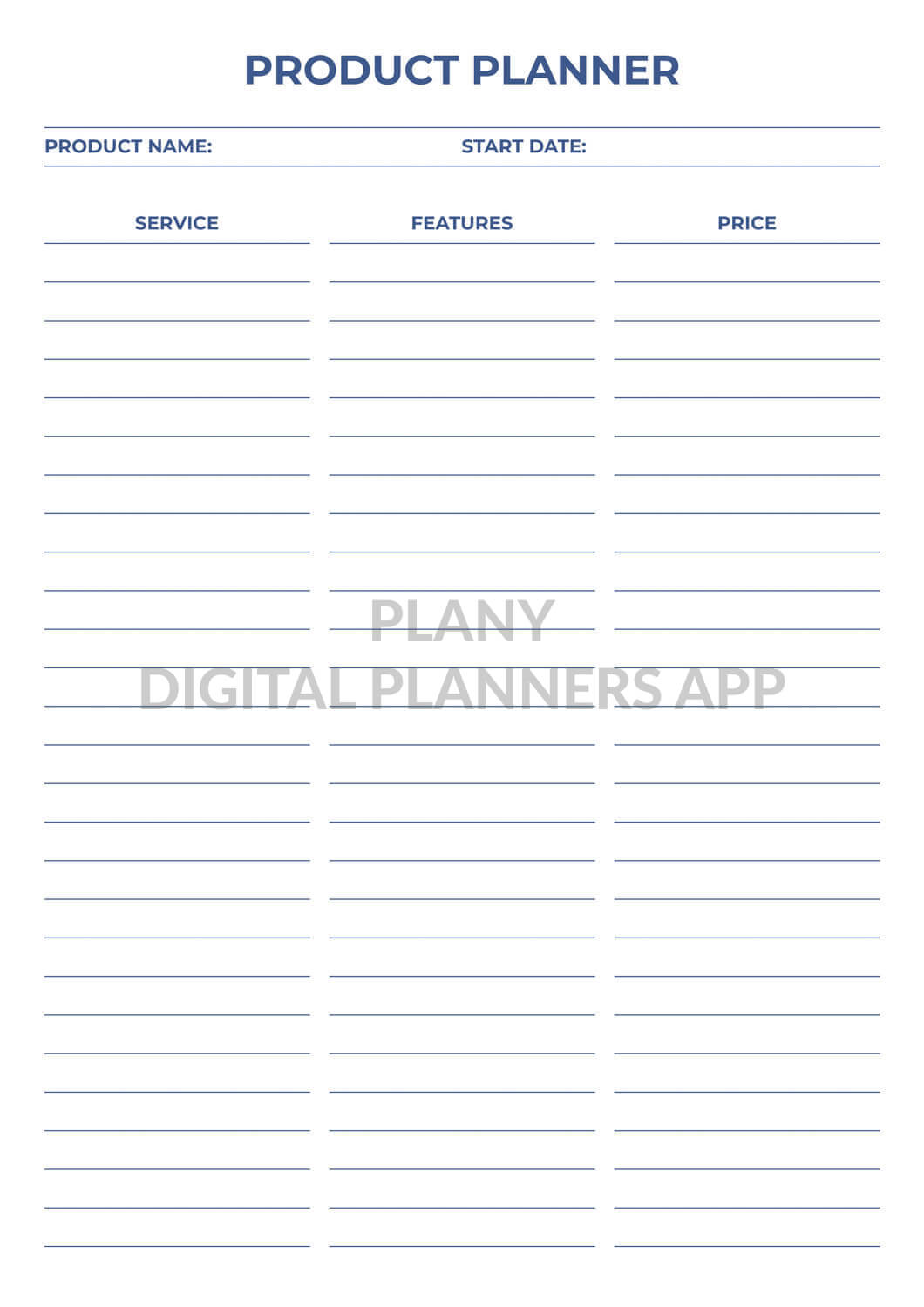 Product planner - Free Digital Planners