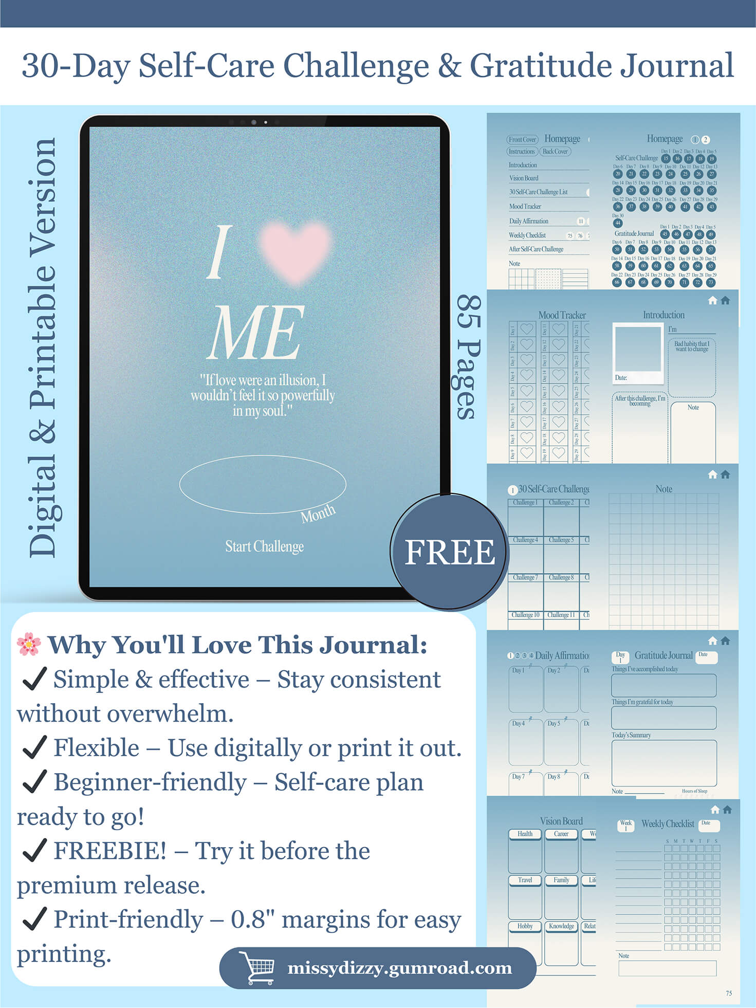 30 Days Self-Care Challenge - Free Digital Planners