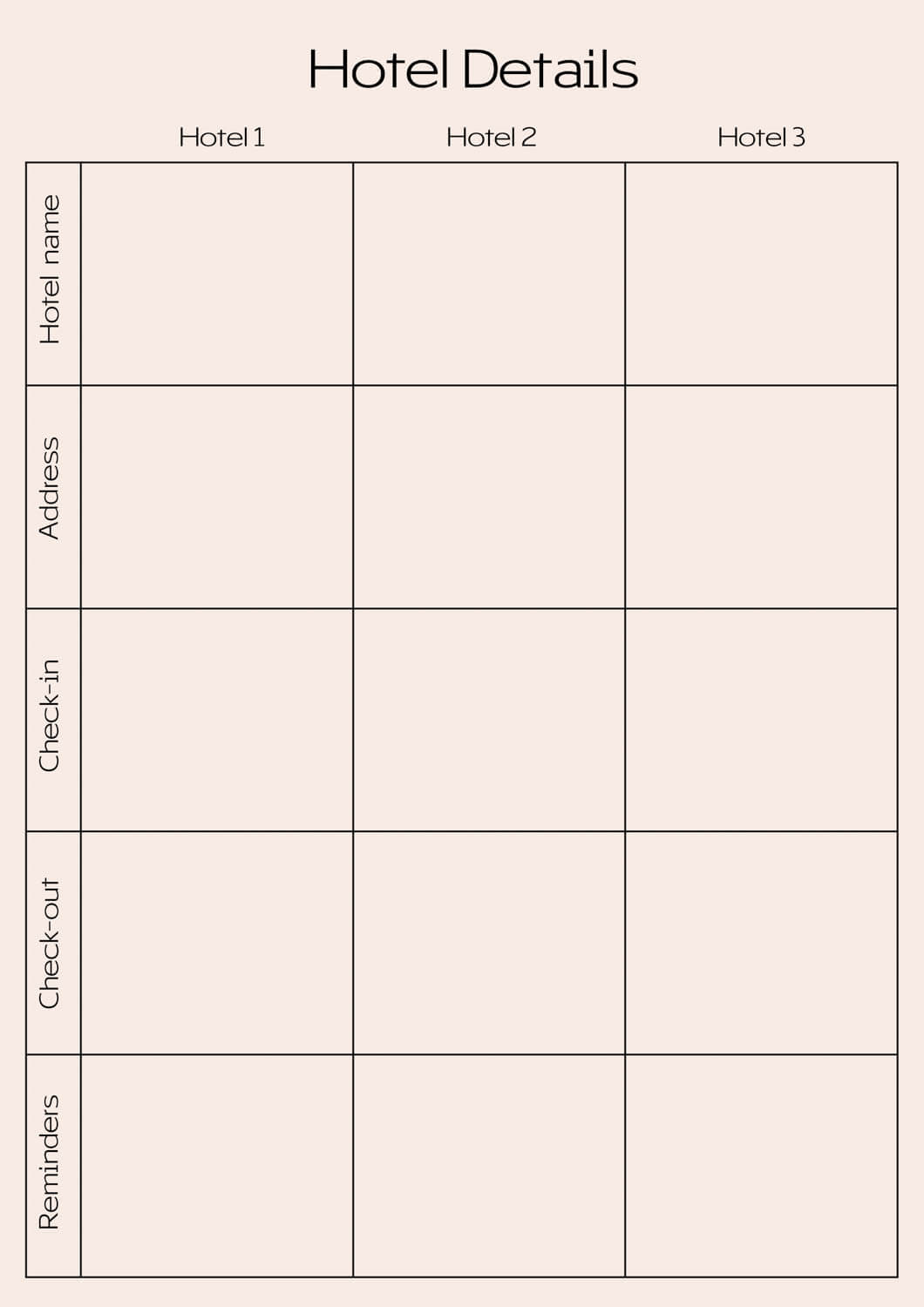 Hotel details - Free Digital Planners