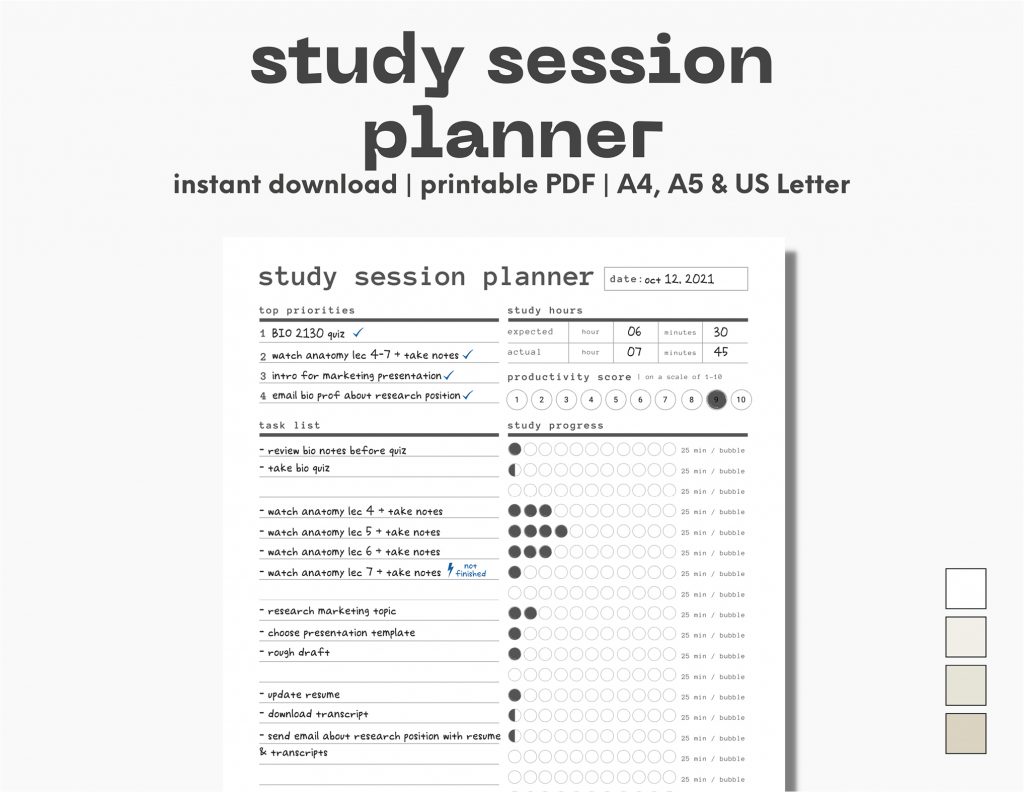 Study Session Planner - Free Digital Planners