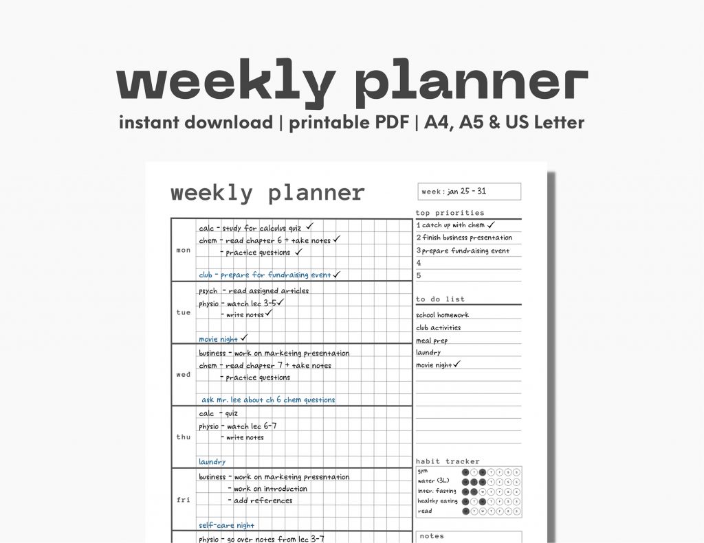 Undated Weekly Planner - Free Digital Planners