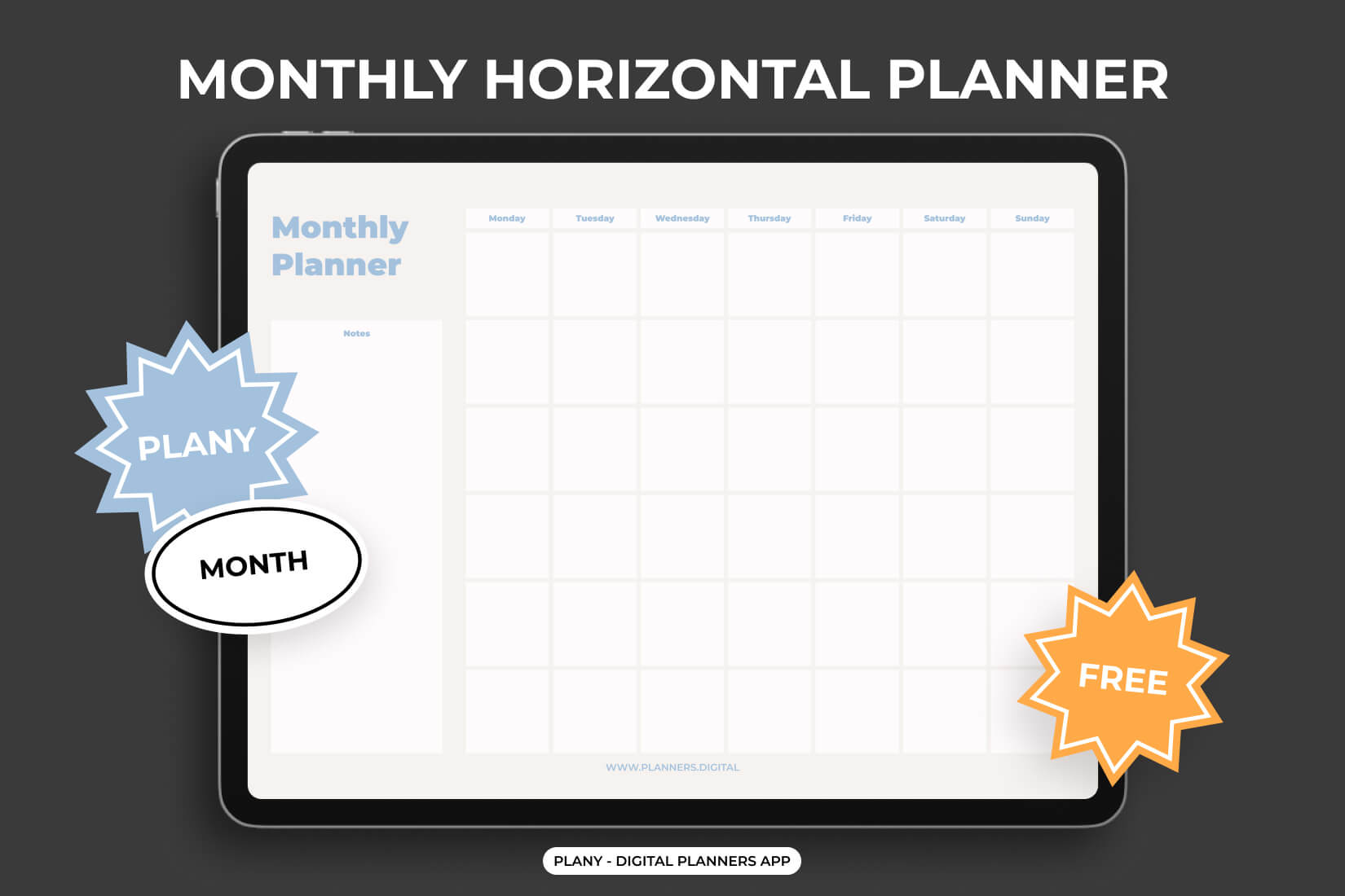 Monthly horizontal planner - Free Digital Planners
